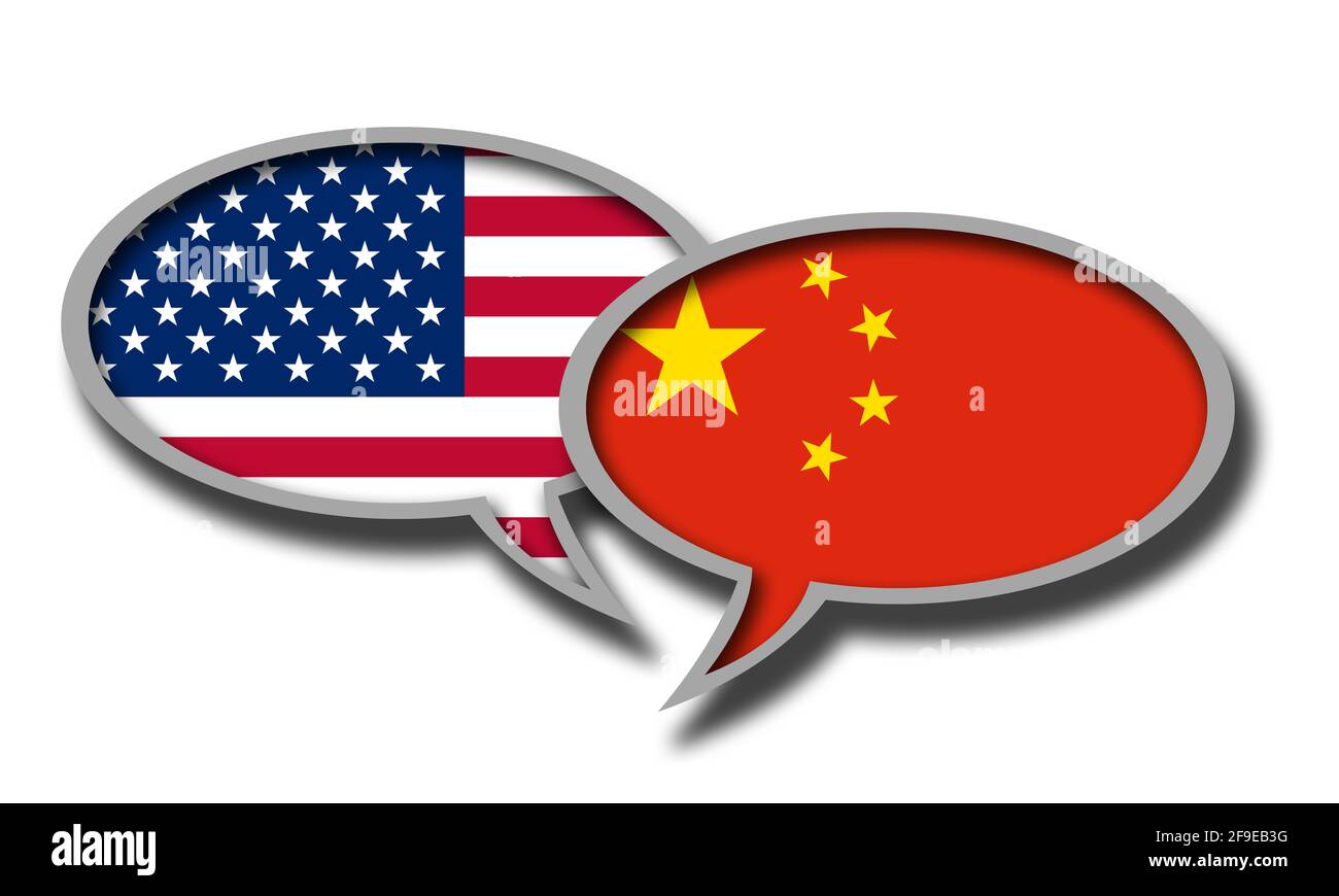 An illustration of Chinese and American flag speech bubbles isolated in ...