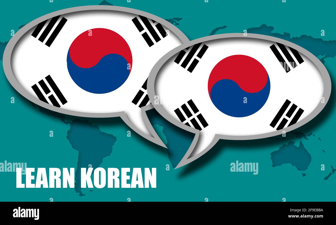 A learn Korean language concept with two Korean flag speech bubbles on ...