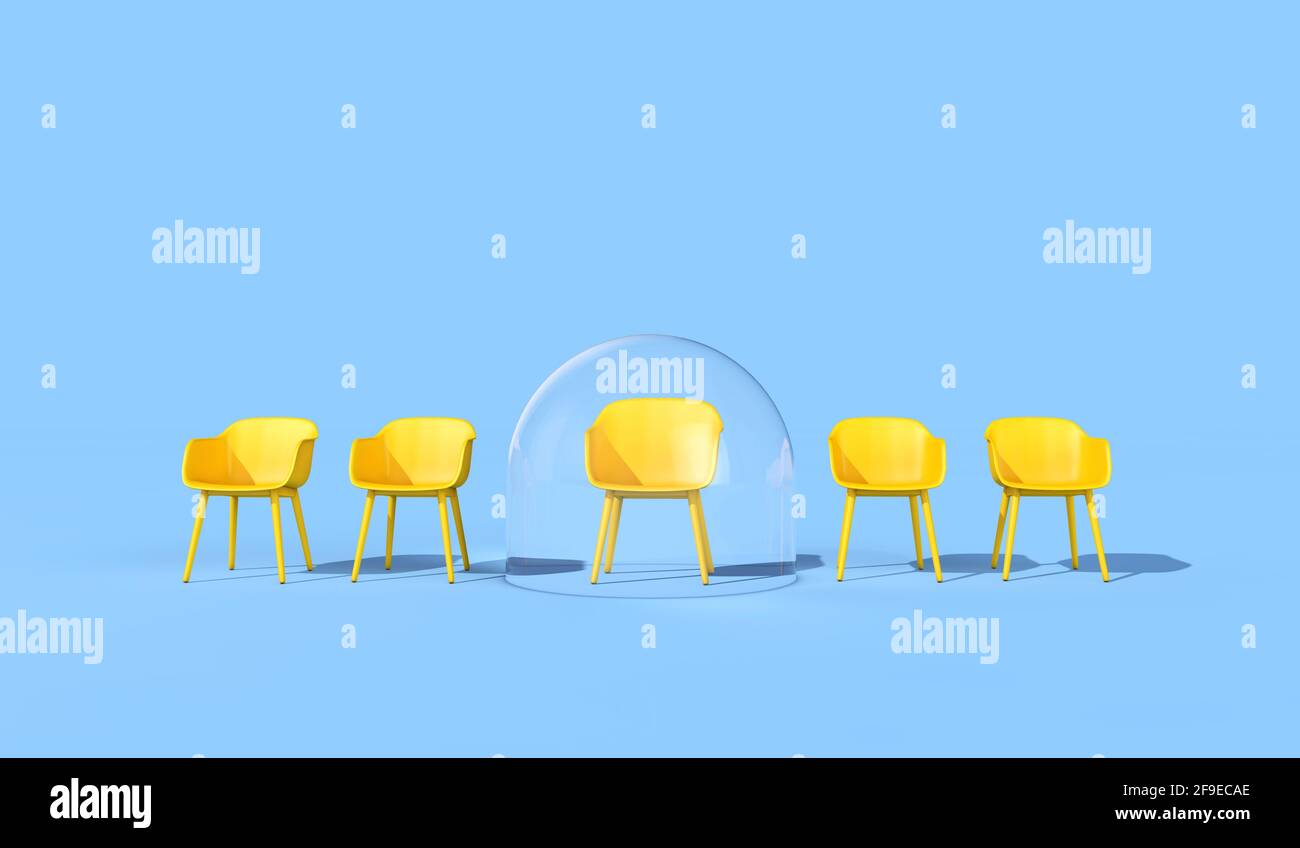 Coronavirus office business bubble. Chair in a protective bubble 3D ...