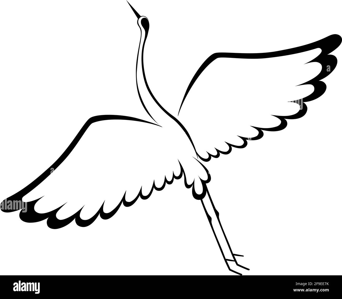 Vector illustration of a line drawing of a stork flying Stock Vector ...
