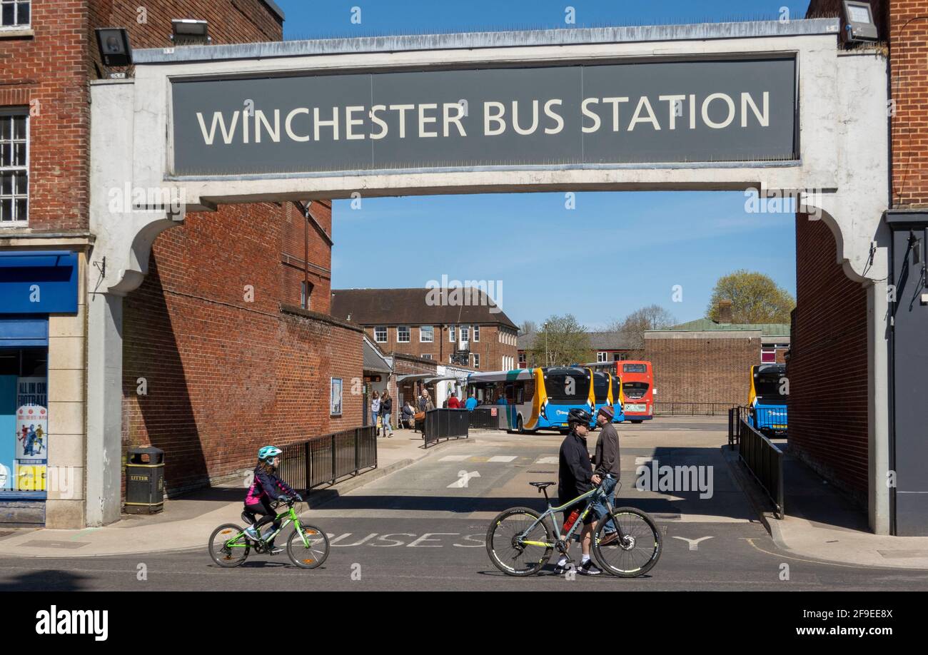 Winchester, Hampshire, England, UK. 2021. The central bus station ...