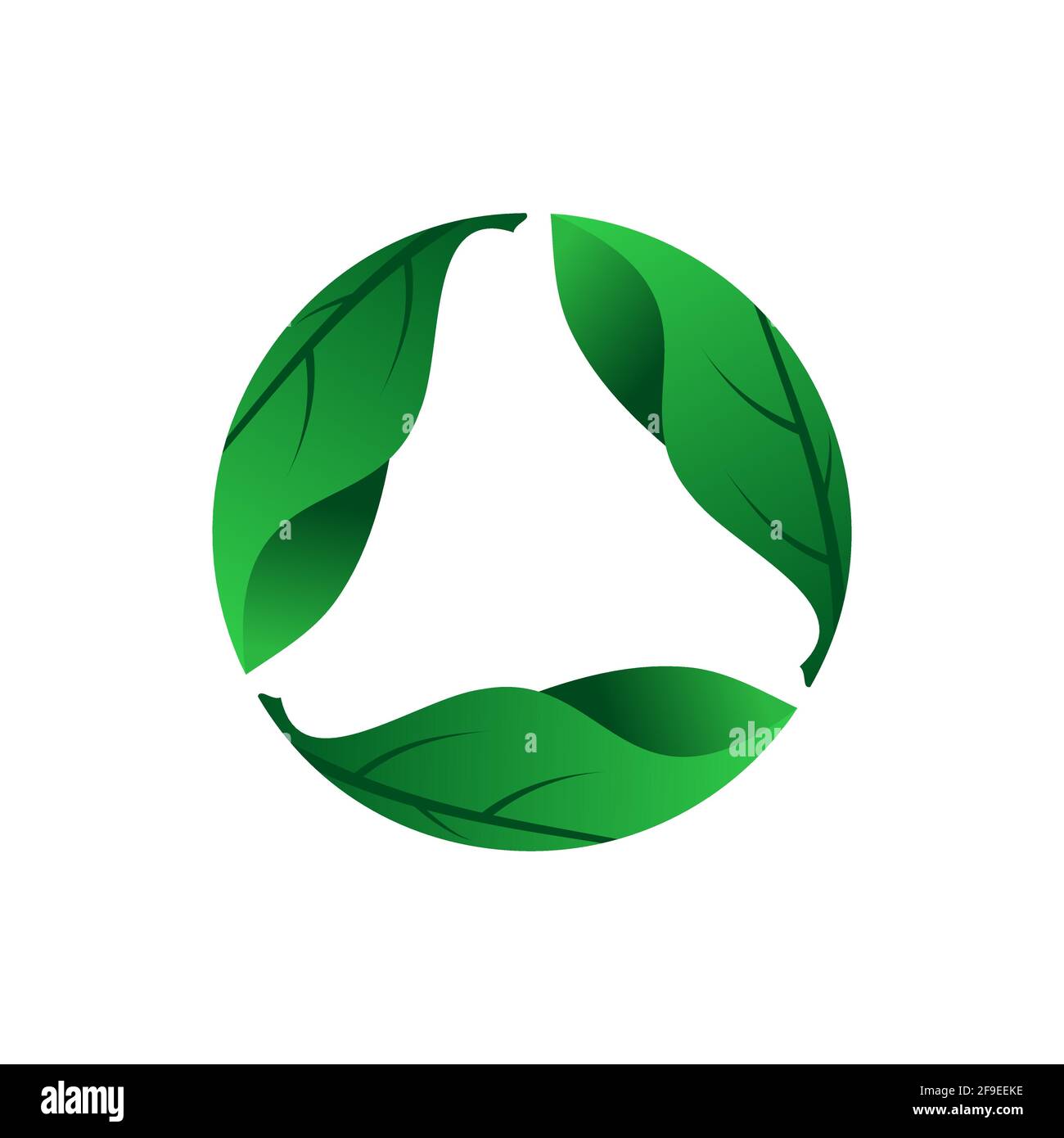 Leaf circle graphic. Three green leaves in a circle. Biodegradable or compostable icon ...