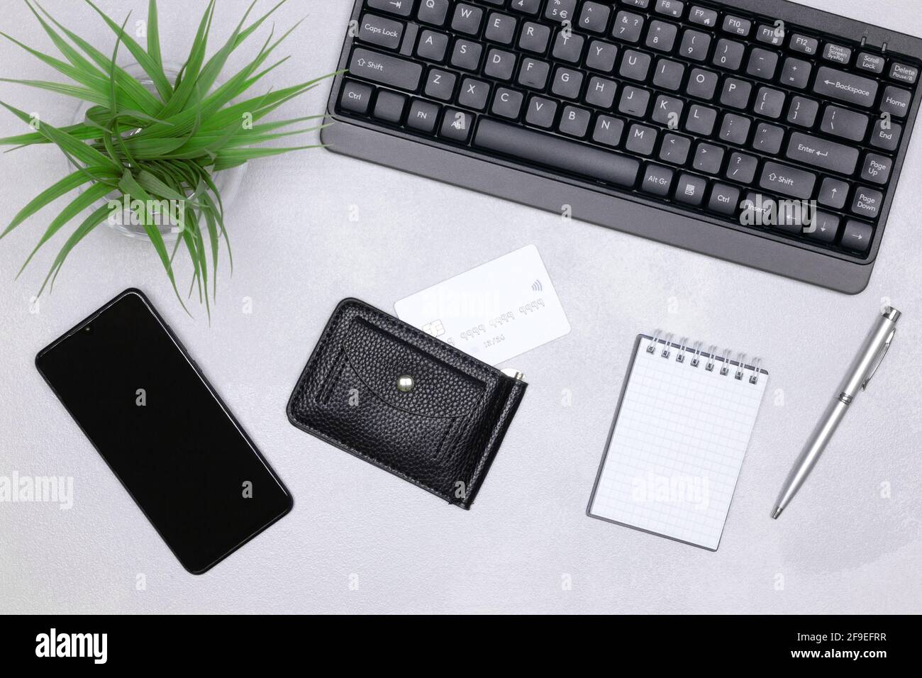 Shopping list, Internet shopping, online payments concept. Keyboard ...