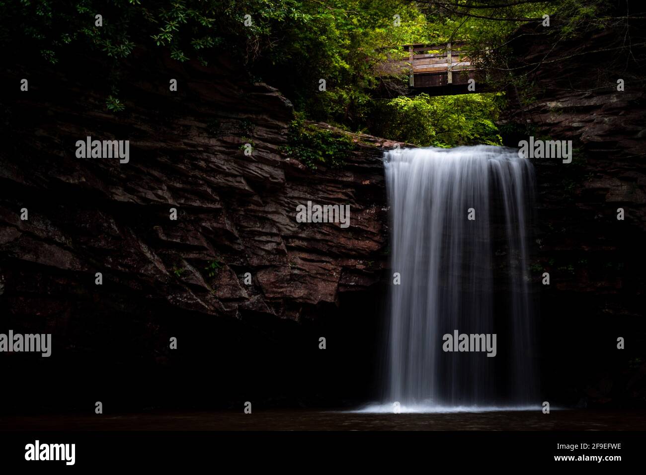 A long exposure shot of a waterfall in a wild forest Stock Photo - Alamy