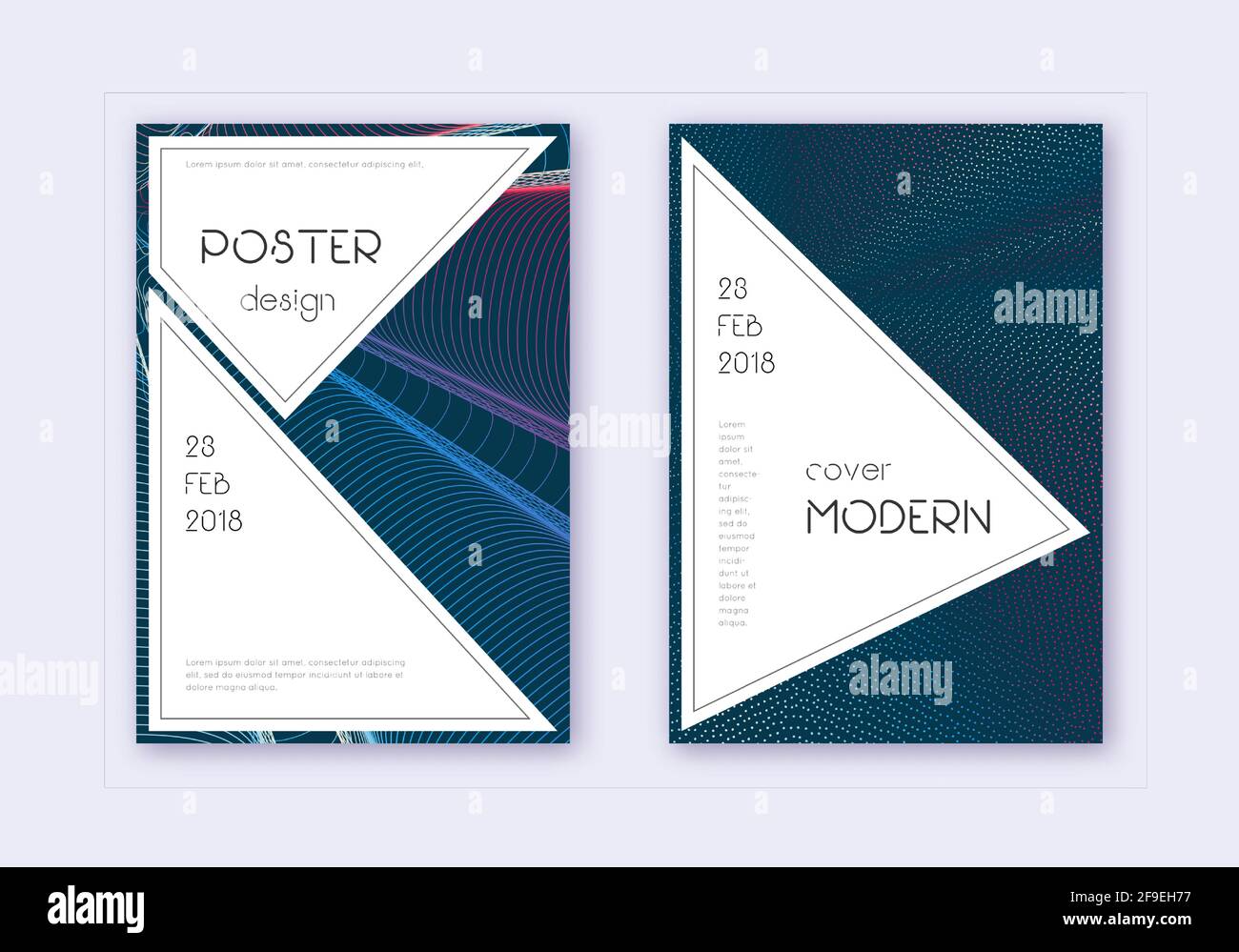 Stylish cover design template set. Red white blue abstract lines on ...