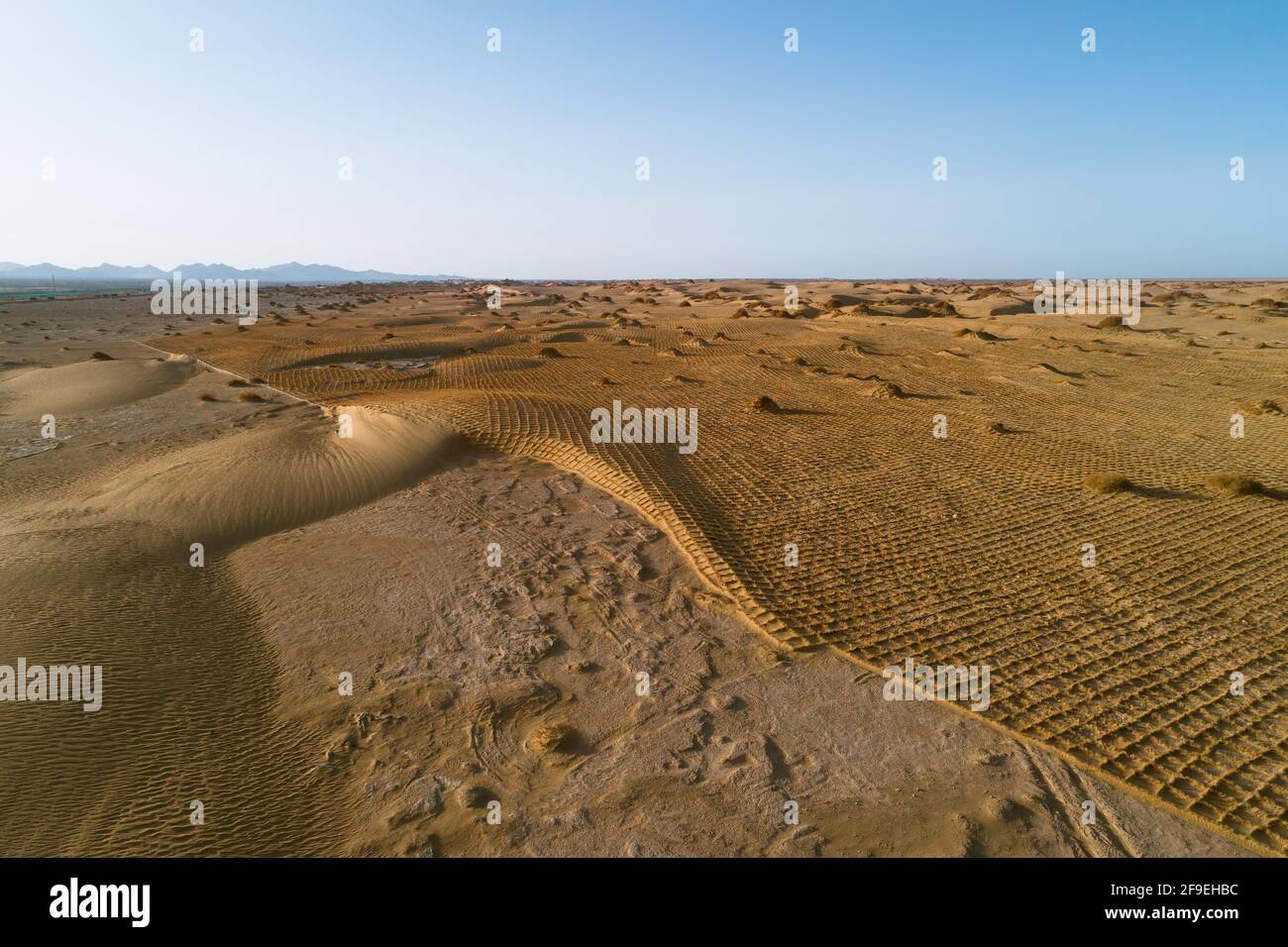 Aerial photography of desert sand fixation Stock Photo - Alamy