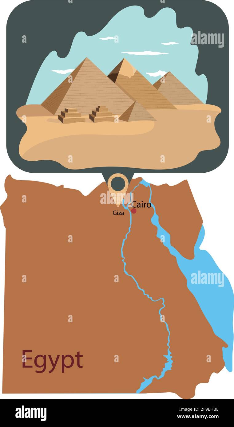 Vector illustration of a map of Egypt. Giza pyramid. Vector ...