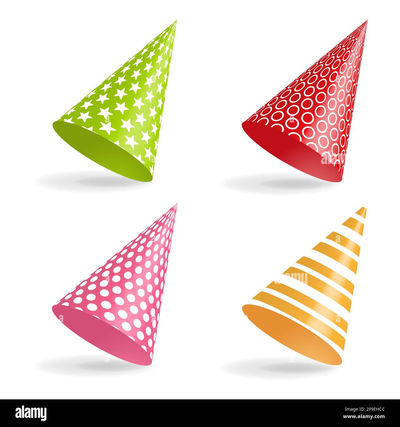 Set of colorful party hats with different design. Accessory, symbol of ...
