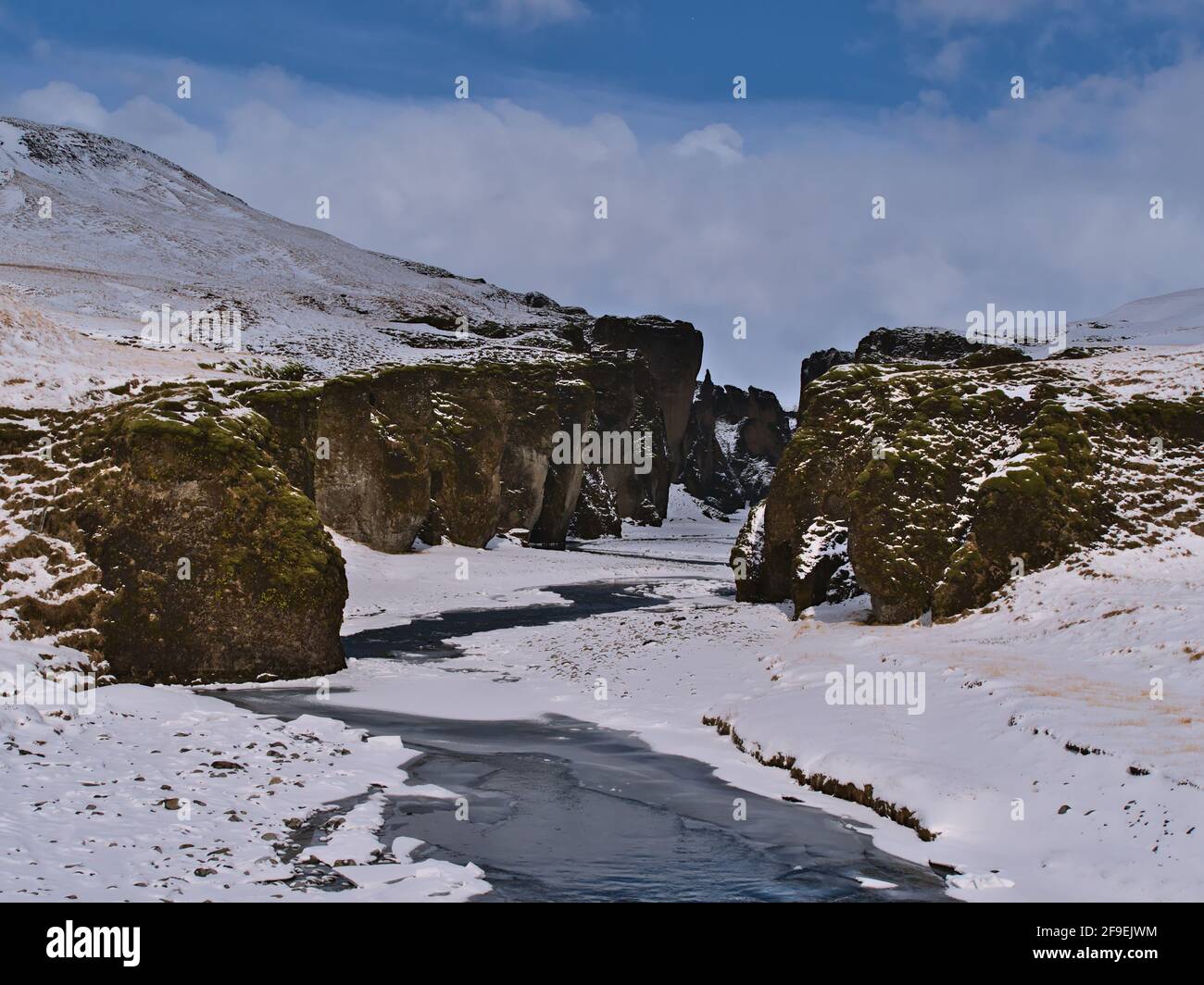 Stunning view of the entrance of famous gorge Fjaðrárgljúfur in the ...