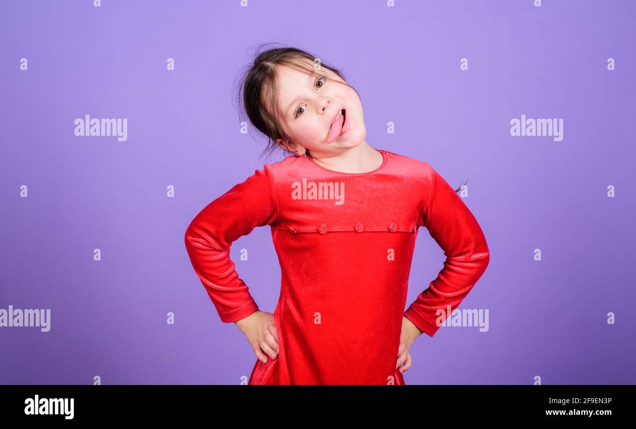 Girl cute playful cheerful child funny grimace face. Happy childhood ...