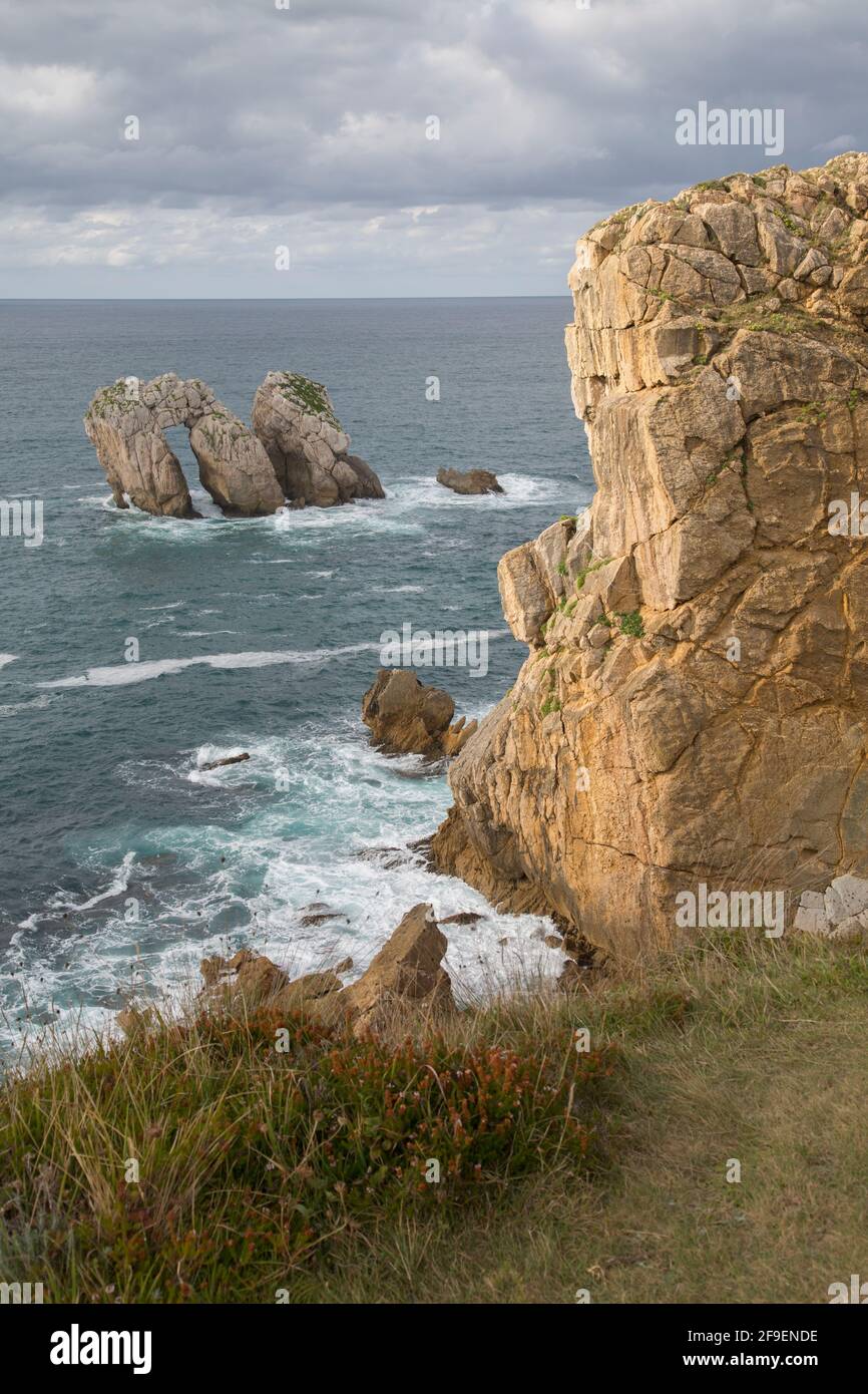 Coastline and Cliff at Portio Beach, Santander, Cantabria, Spain Stock ...