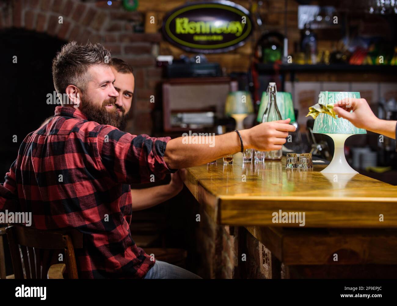 Purchase and payment. Cash money concept. Leave tips for bartender. Tip ...