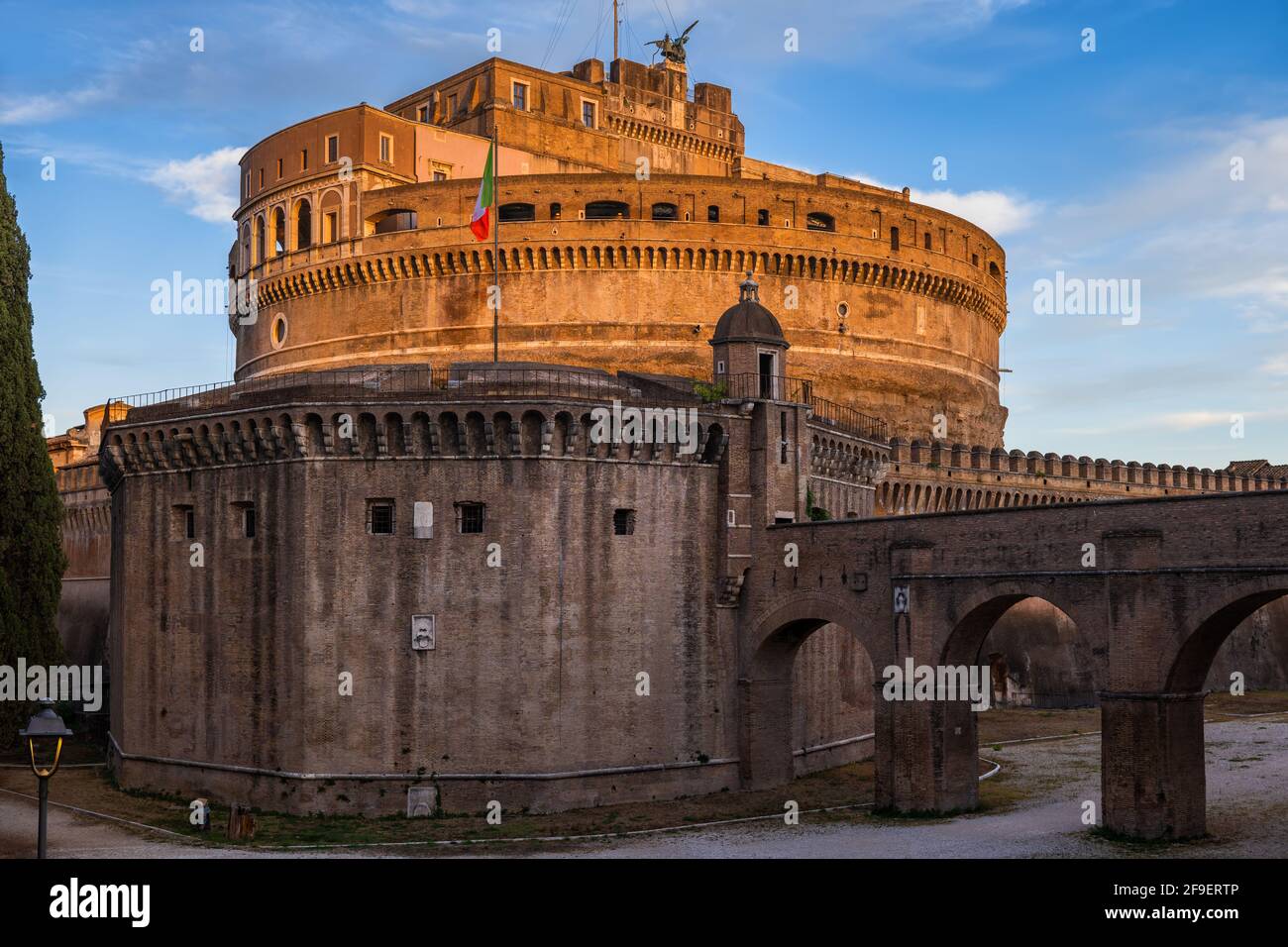 Castle of the Holy Angel (Castel Sant Angelo), Mausoleum of Hadrian at sunset in Rome, Italy ...