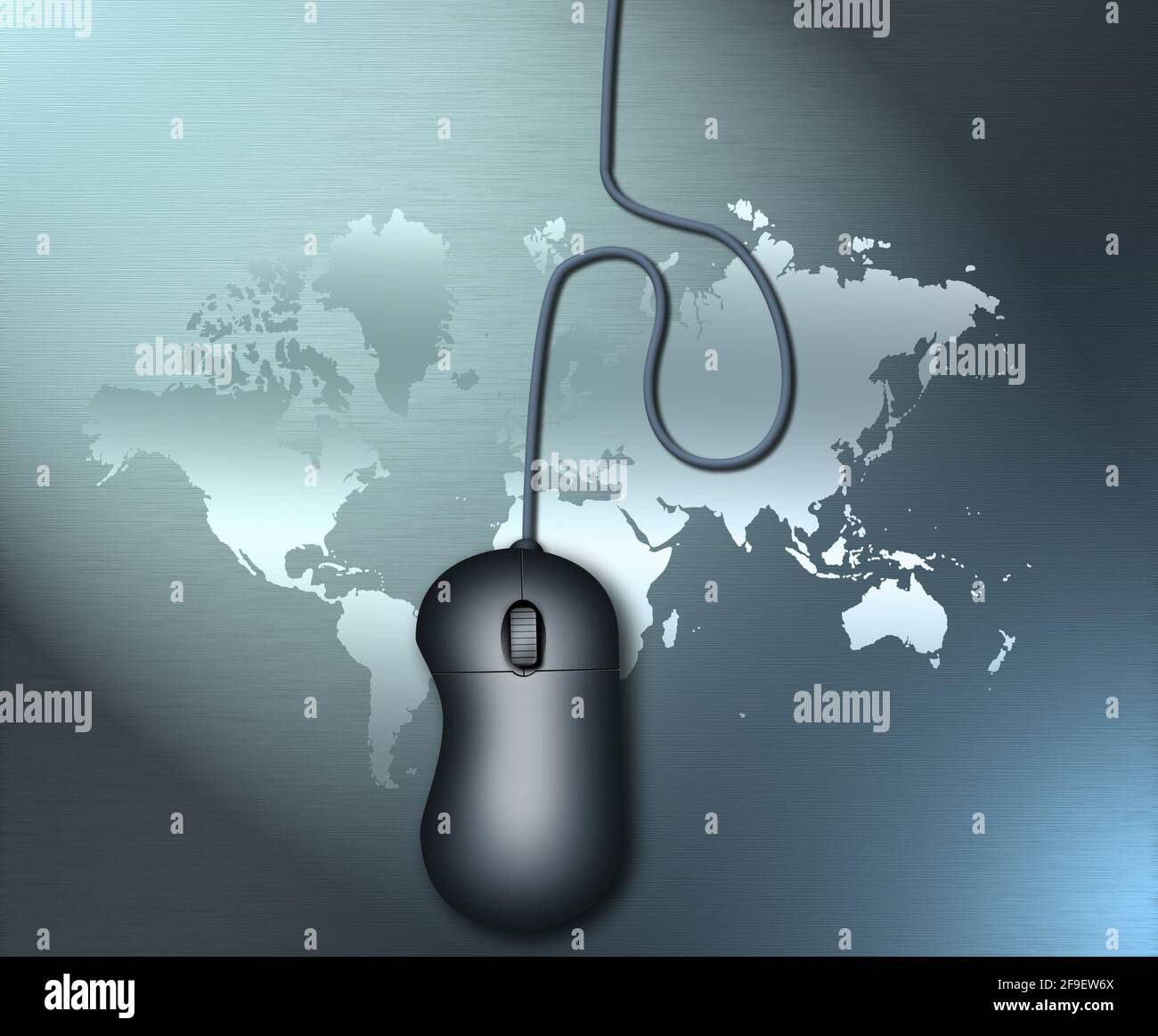 Pc Mouse And World Map 3d Rendering Stock Photo Alamy
