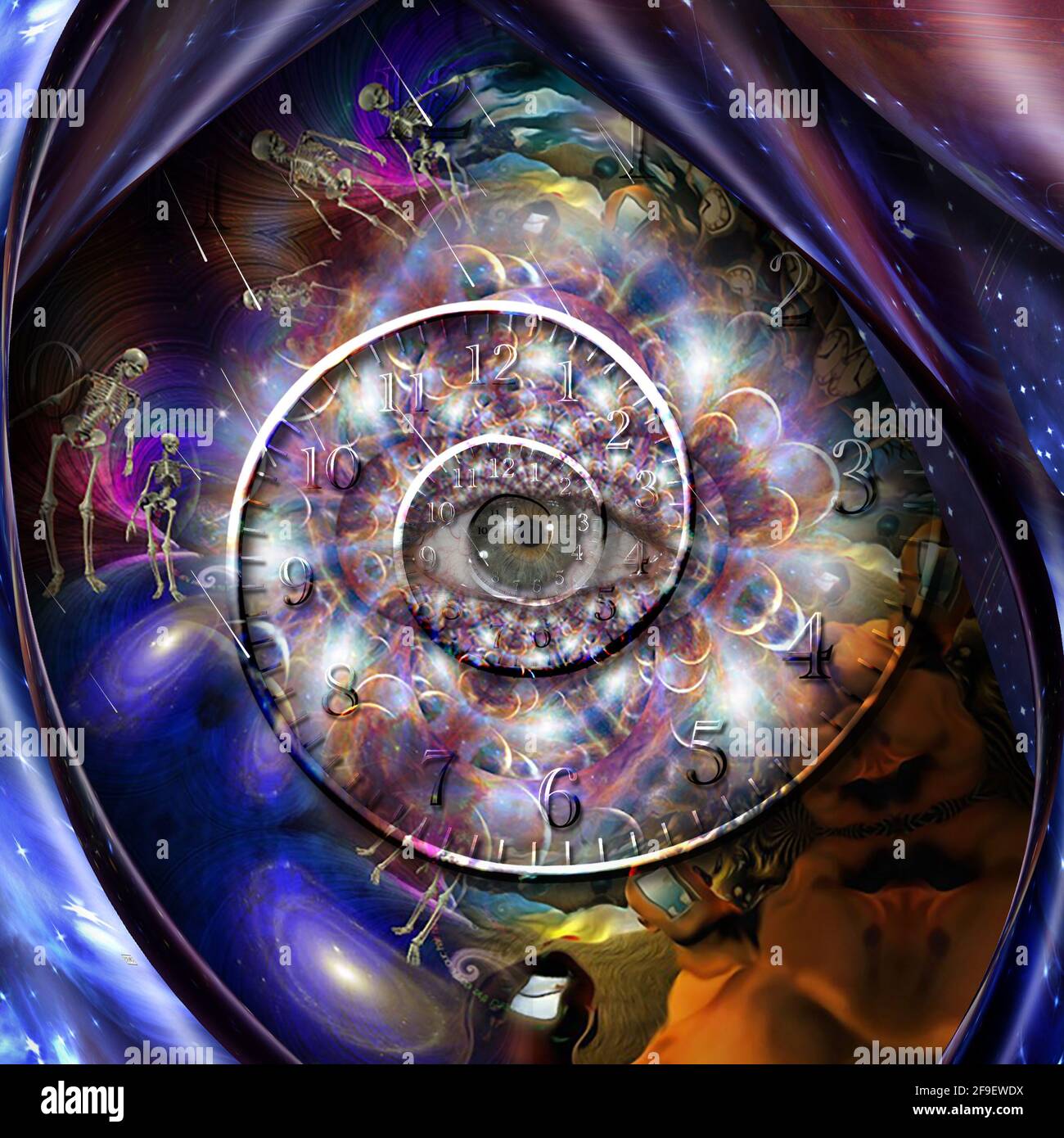 All seeing eye and spiral clock. 3d rendering Stock Photo - Alamy