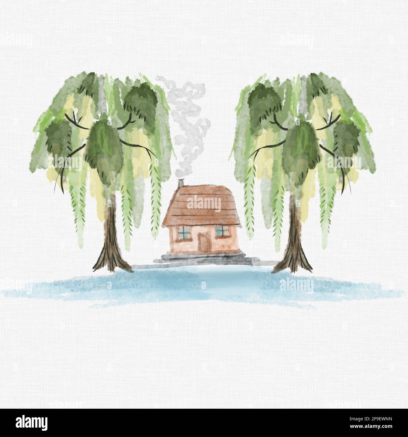 lovely hand painted landscape background illustration art Stock Photo ...