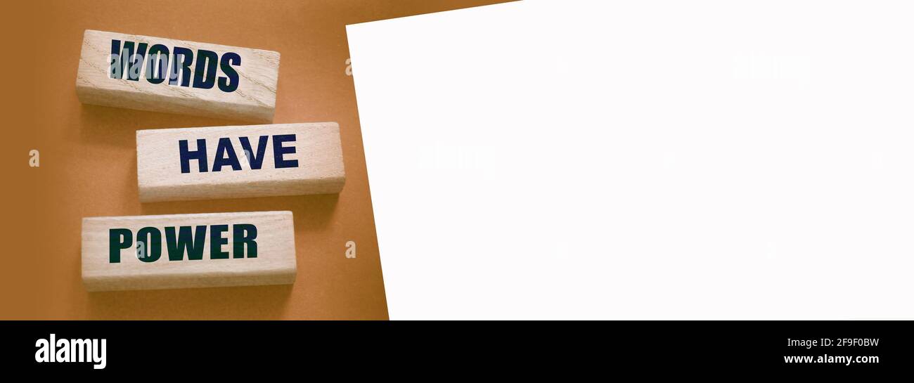 Words Have Power - text on wooden blocks on dark grey background ...