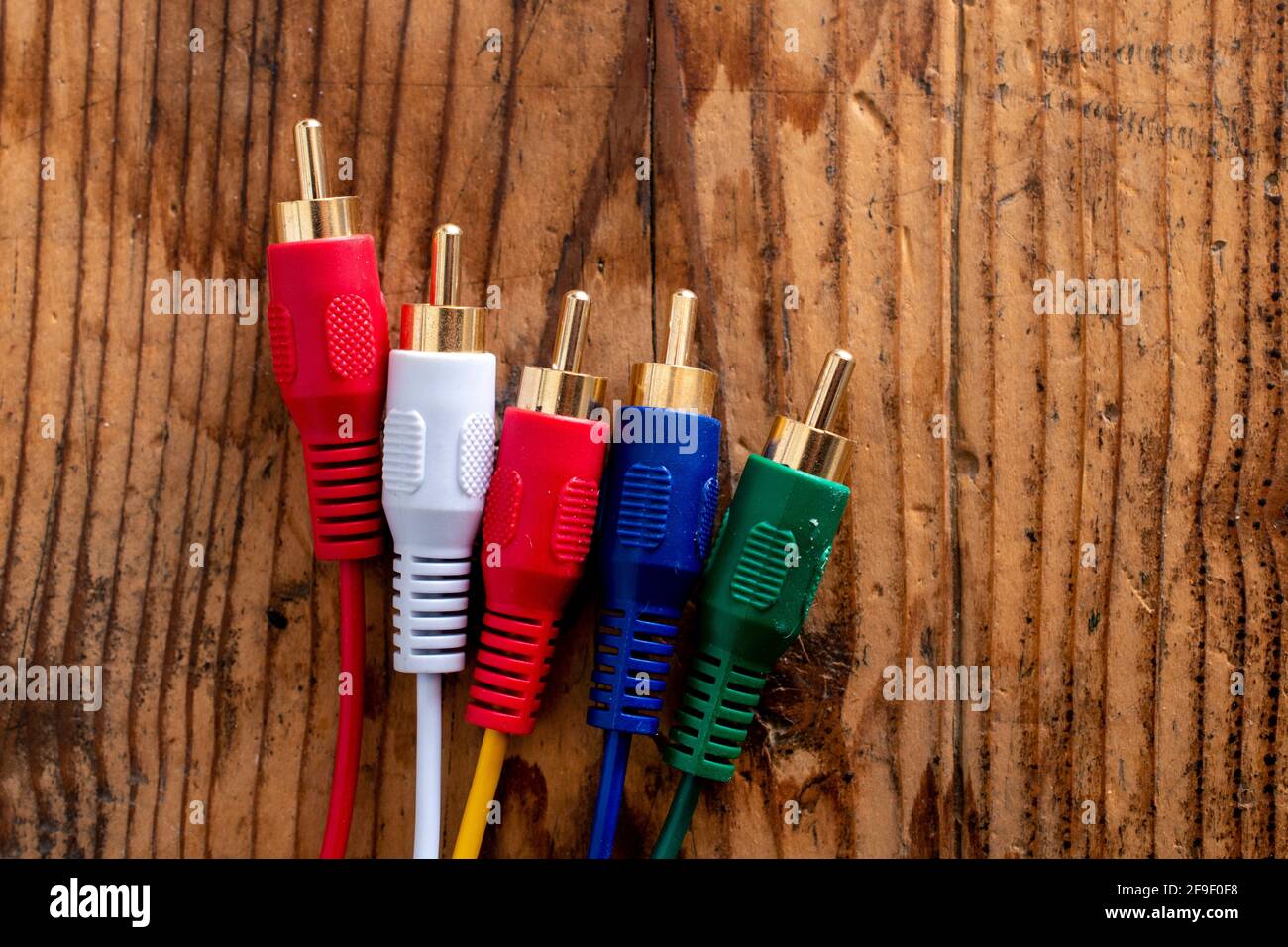audio-video analog cable on an old wood table background Stock Photo ...