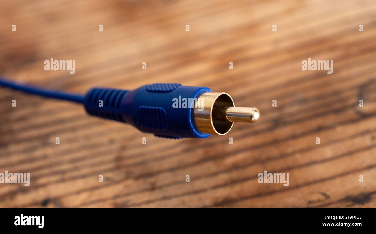 audio-video analog cable on an old wood table background Stock Photo ...