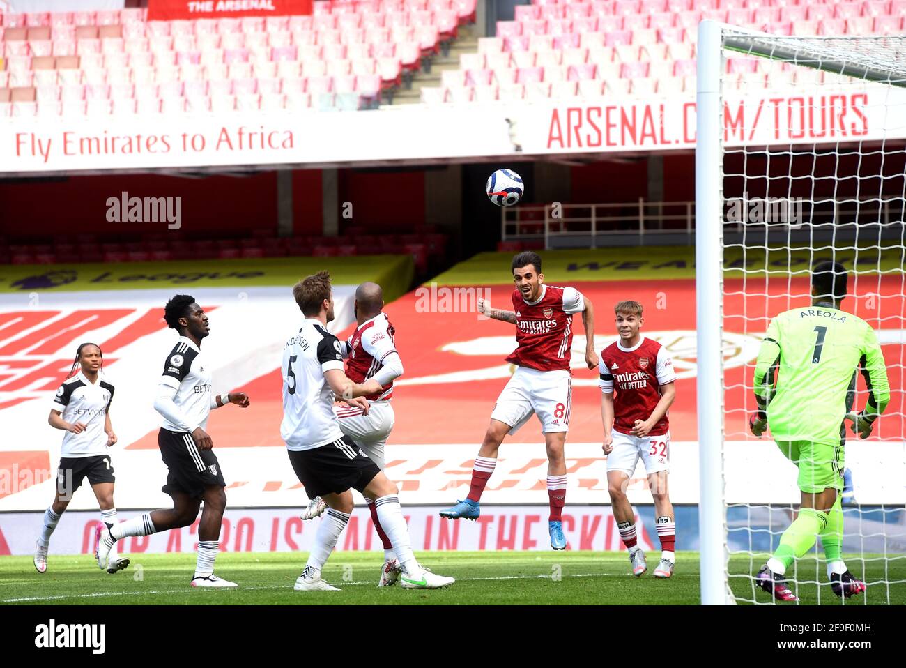 Arsenal's Dani Ceballos (third right) scores but his shot is disallowed ...