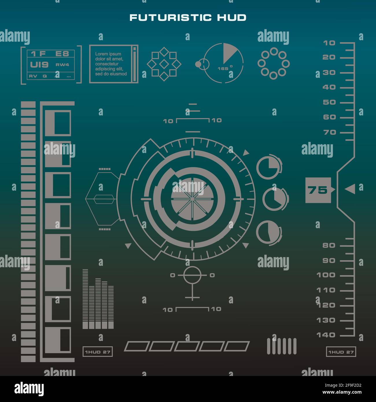Futuristic black and white HUD, virtual touch user interface in flat ...