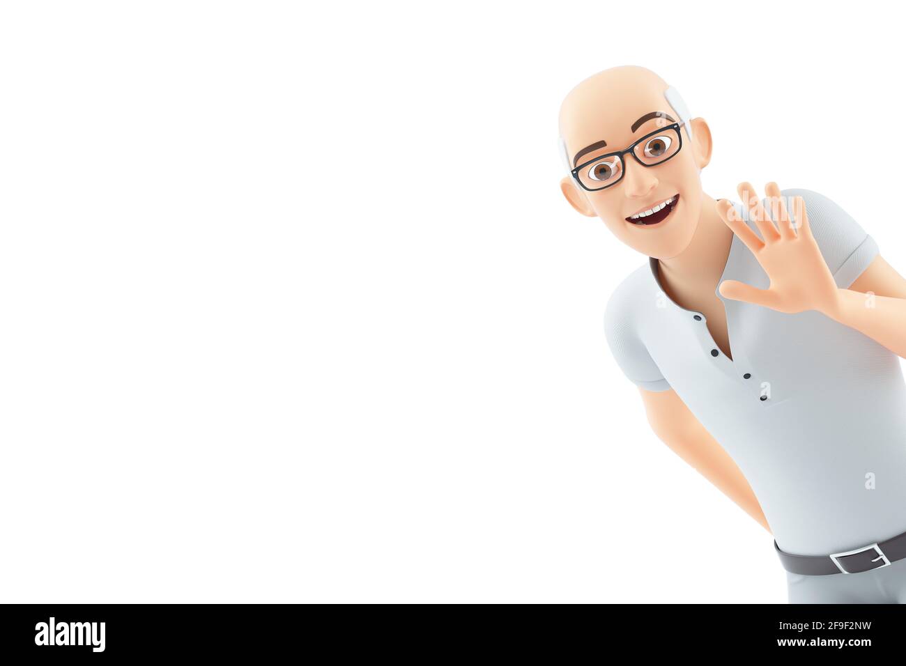 3d portrait senior man saying hello, illustration isolated on white ...