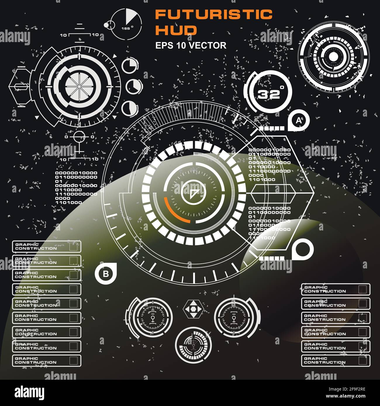 Futuristic black and white HUD, virtual touch user interface in flat ...