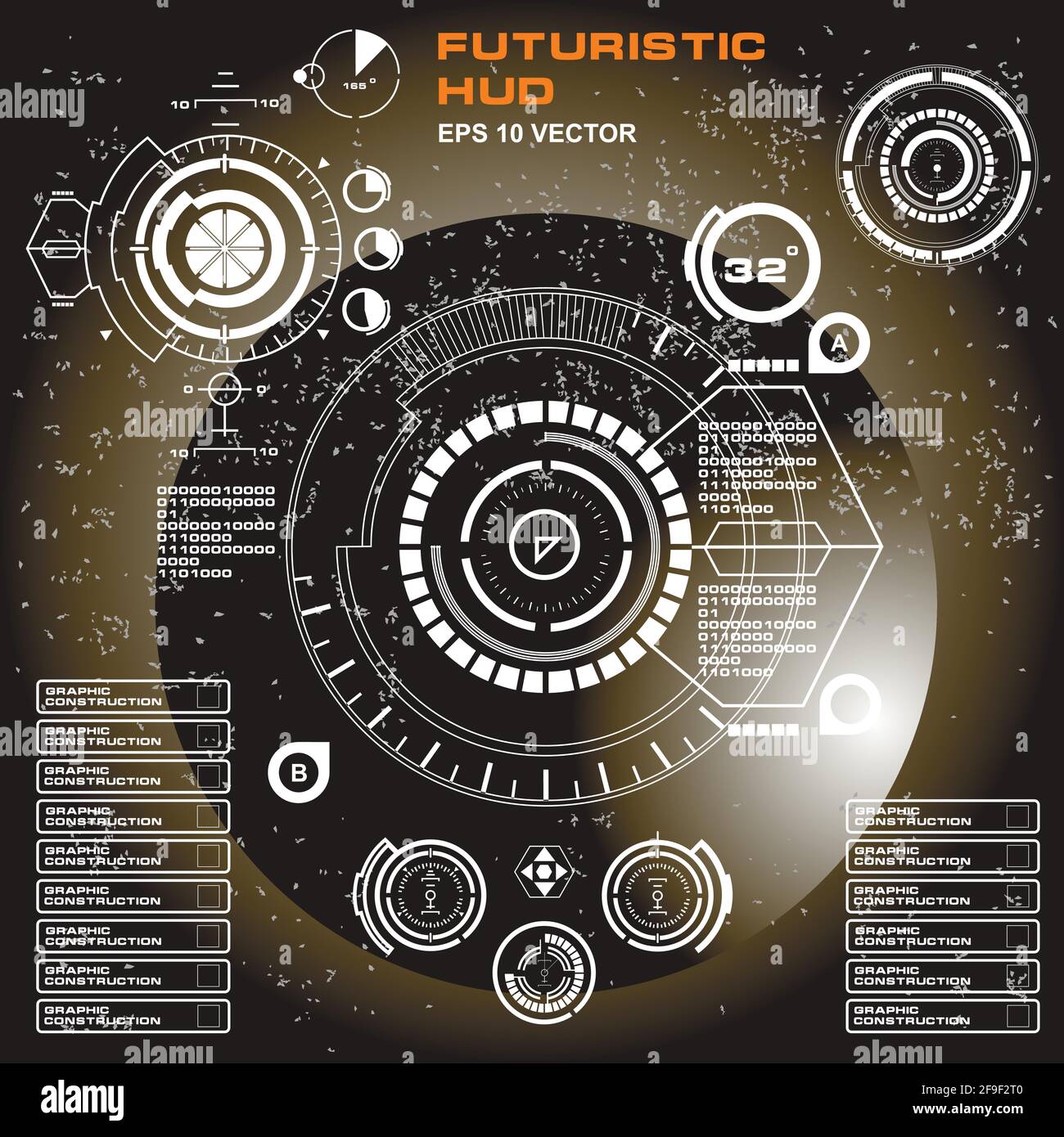 Futuristic black and white HUD, virtual touch user interface in flat ...