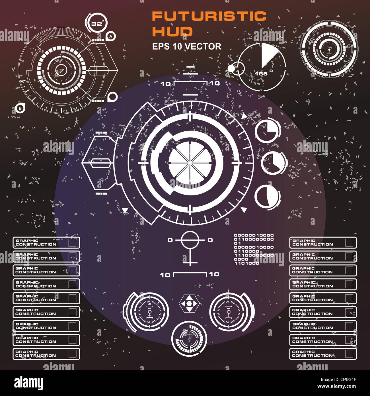 Futuristic black and white HUD, virtual touch user interface in flat ...