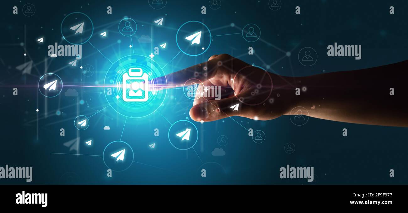 Businessman hand pressing stock graphic information on multitouch ...