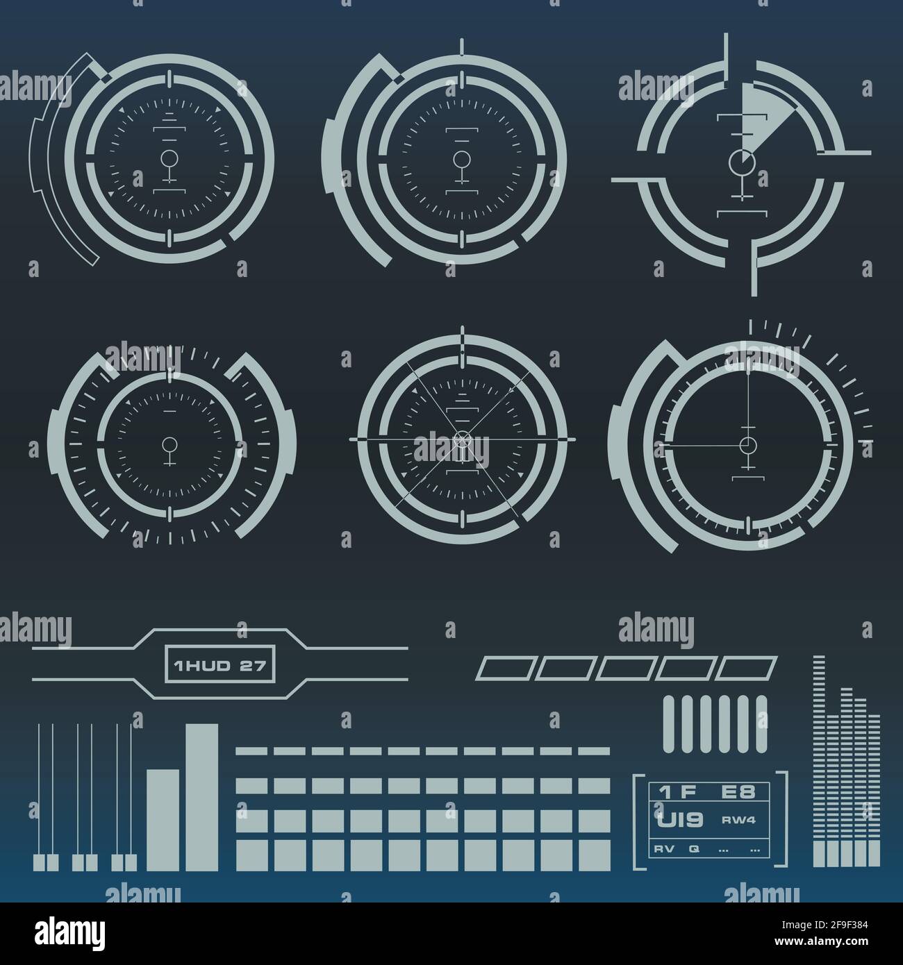 Futuristic black and white HUD, virtual touch user interface in flat ...