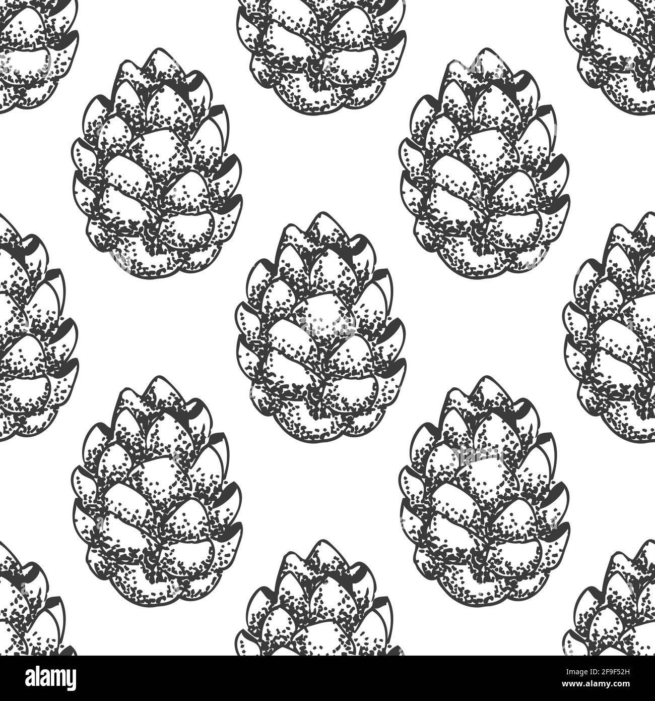 Hand drawn cone seamless pattern on white background, cone, needles ...