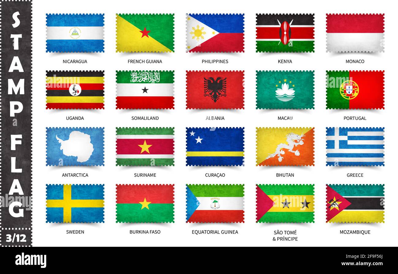 Stamp with official country flag pattern and old grunge texture and ...