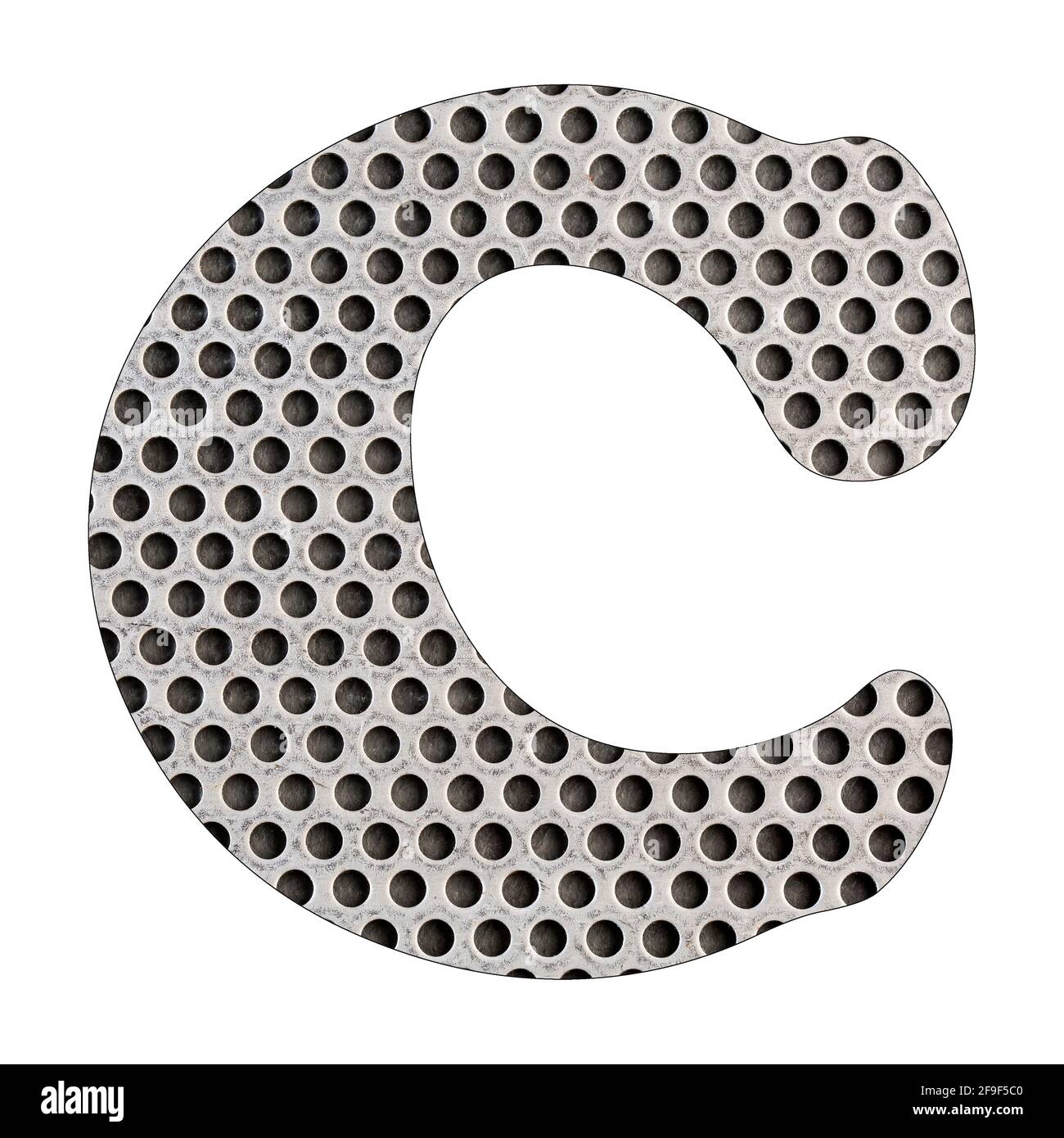 Letter C of the alphabet - Stainless steel punched metal sheet. White ...