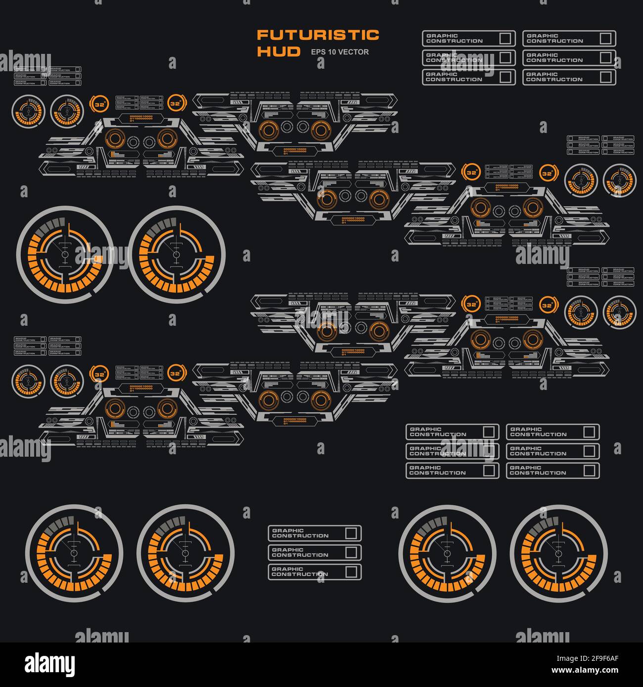 Futuristic black and white HUD, virtual touch user interface in flat ...