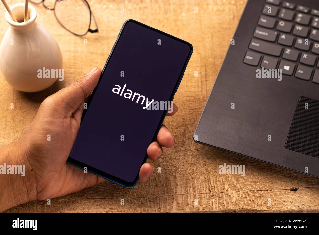 Assam, india - April 19, 2021 : Alamy logo on phone screen stock image ...