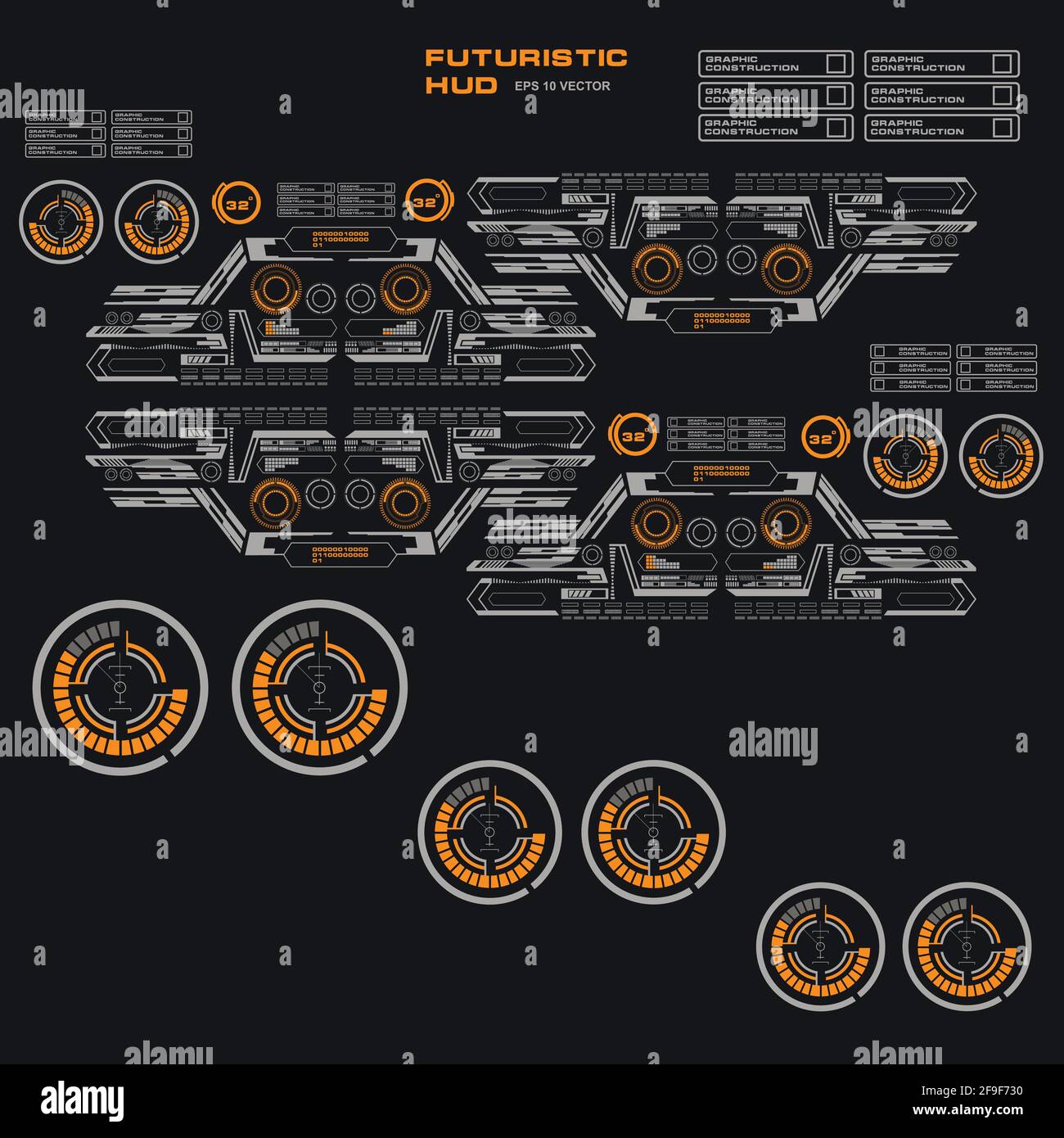 Futuristic black and white HUD, virtual touch user interface in flat ...
