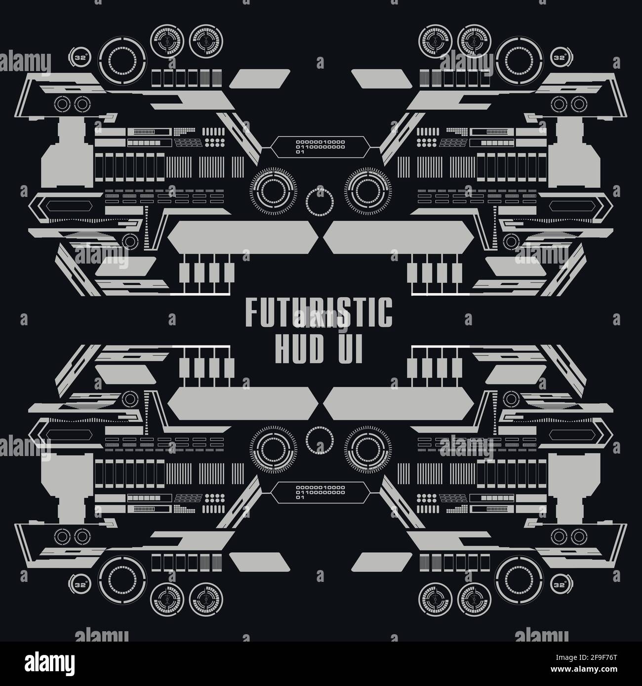 Futuristic black and white HUD, virtual touch user interface in flat ...