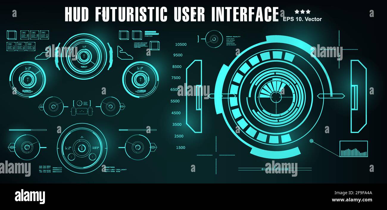 HUD futuristic user interface, dashboard display virtual reality technology screen Stock Vector ...