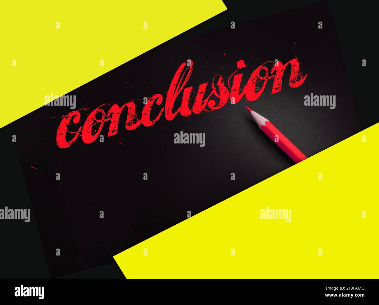 Conclusion word lettering style in yellow on black and pencil besides ...