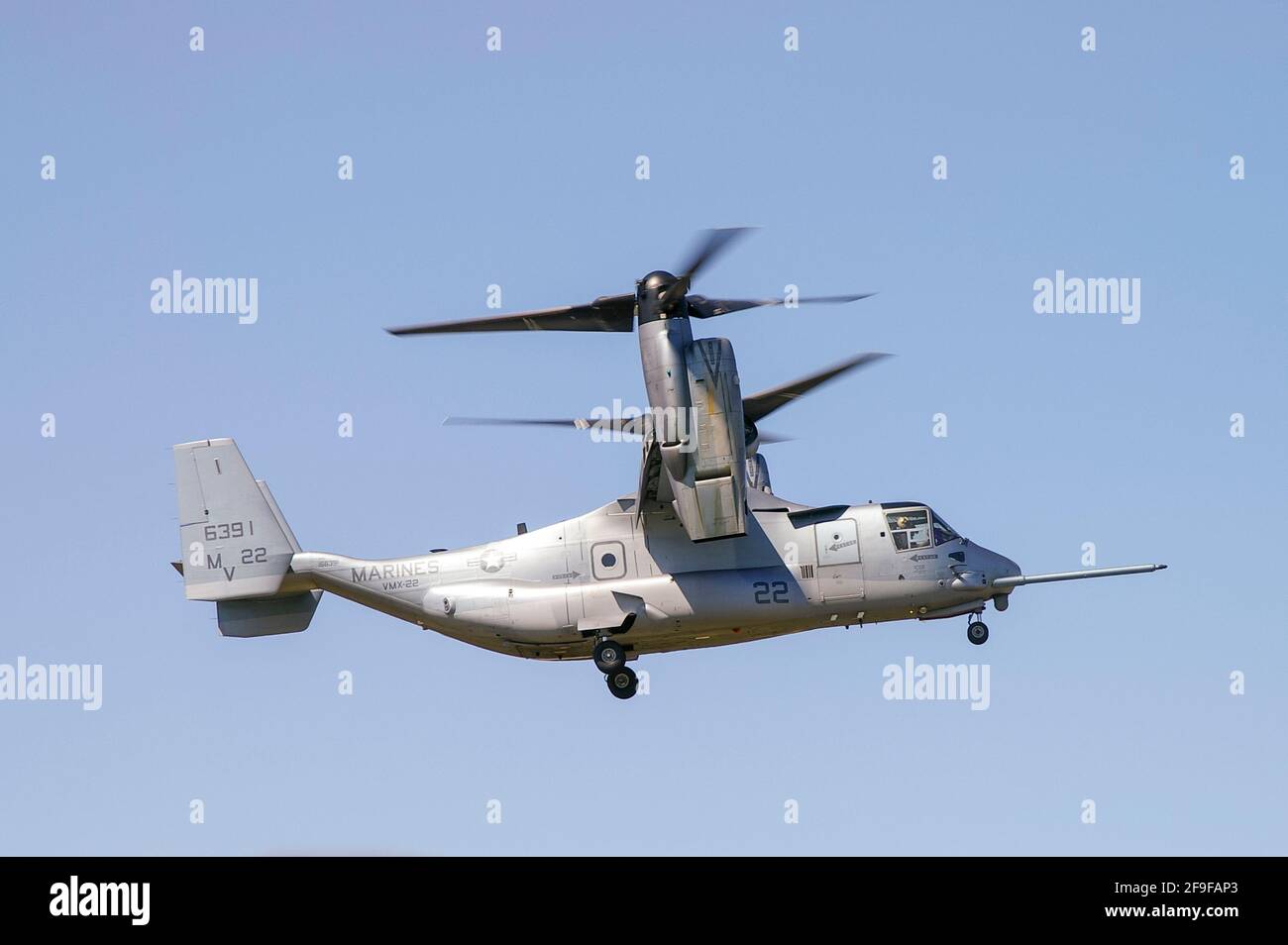 Bell Boeing MV-22B Osprey tilt rotor flying a demonstration at an ...