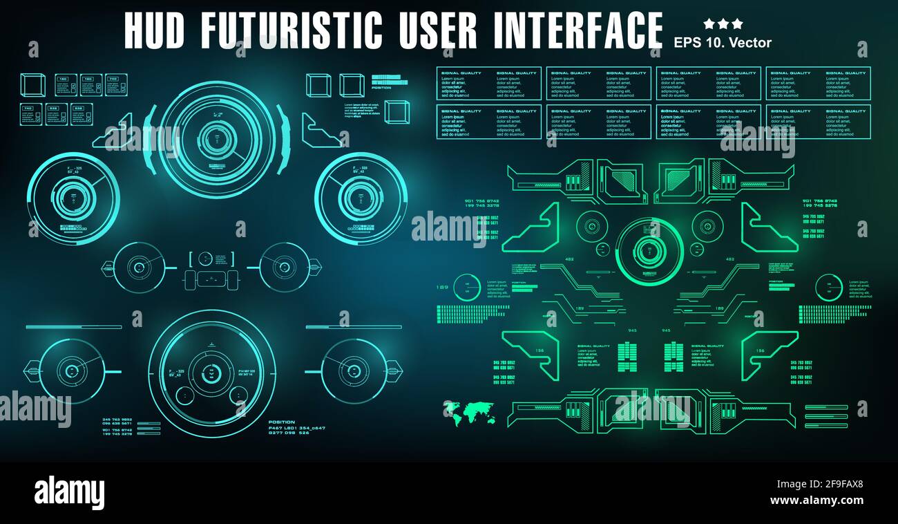 HUD futuristic user interface, dashboard display virtual reality ...
