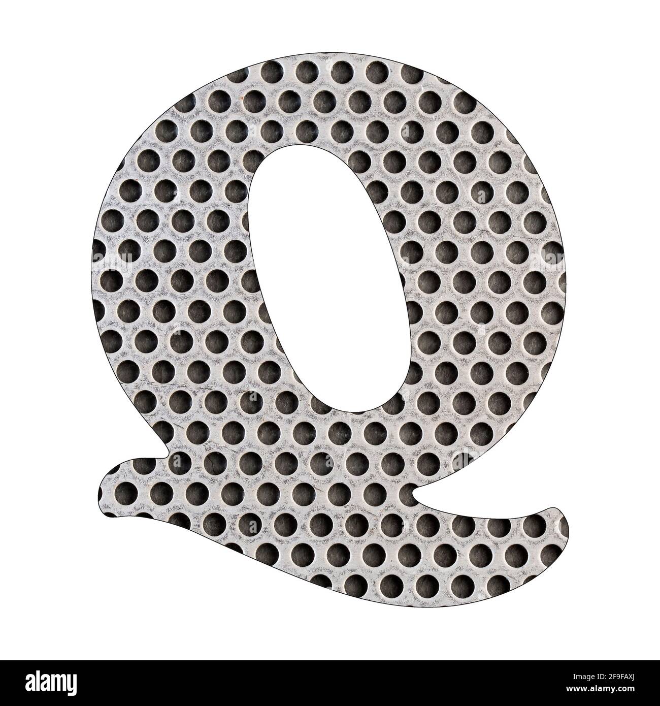 Letter Q of the alphabet - Stainless steel punched metal sheet. White ...