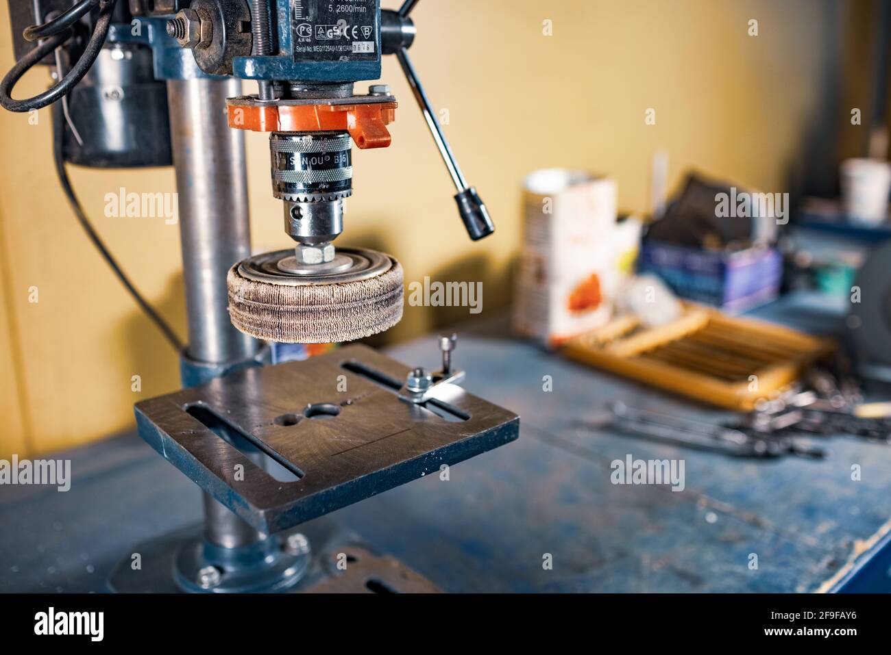 Drilling machine at the workplace in workshop Stock Photo - Alamy