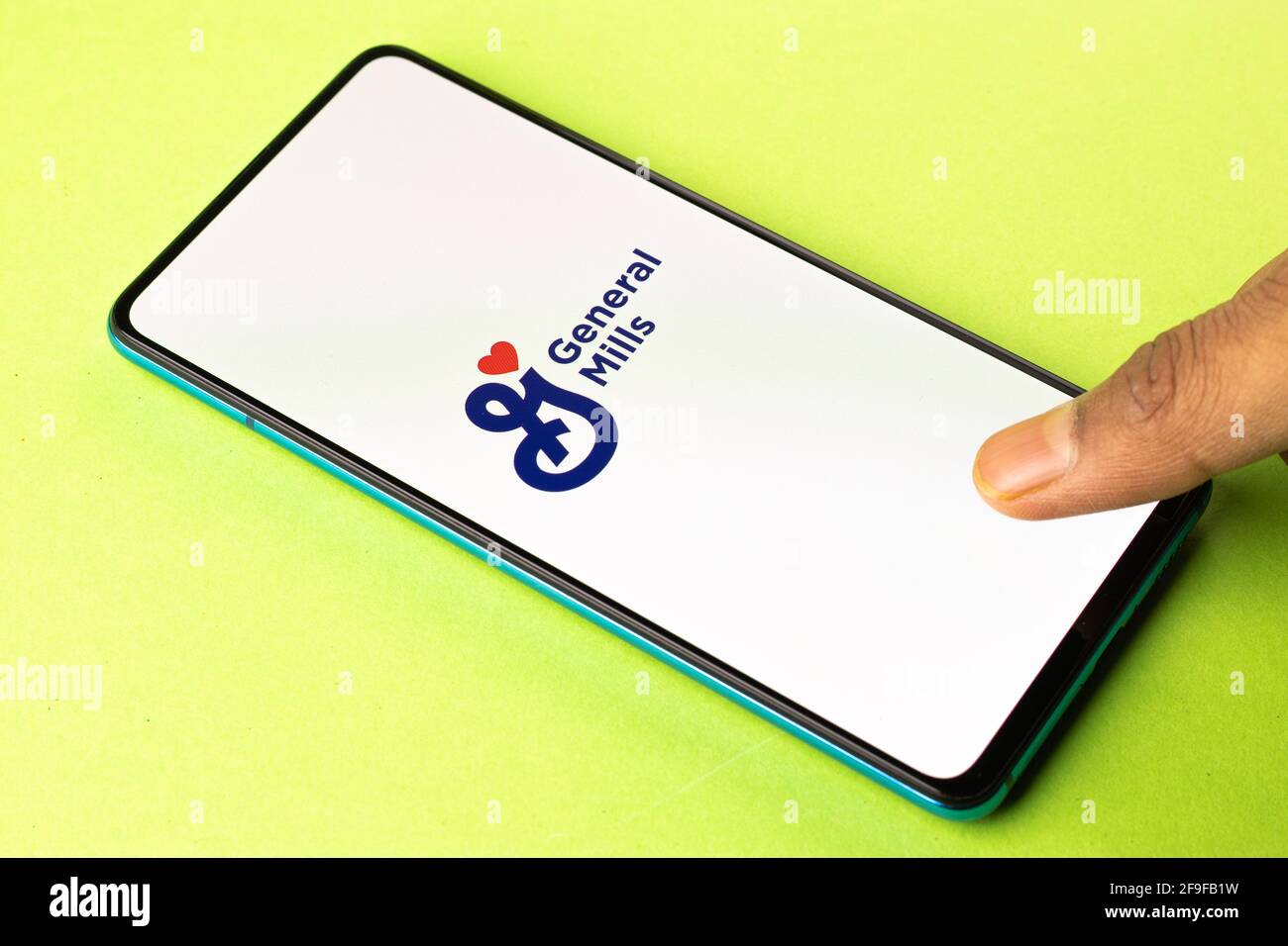 Assam, india - April 19, 2021 : General Mills logo on phone screen ...