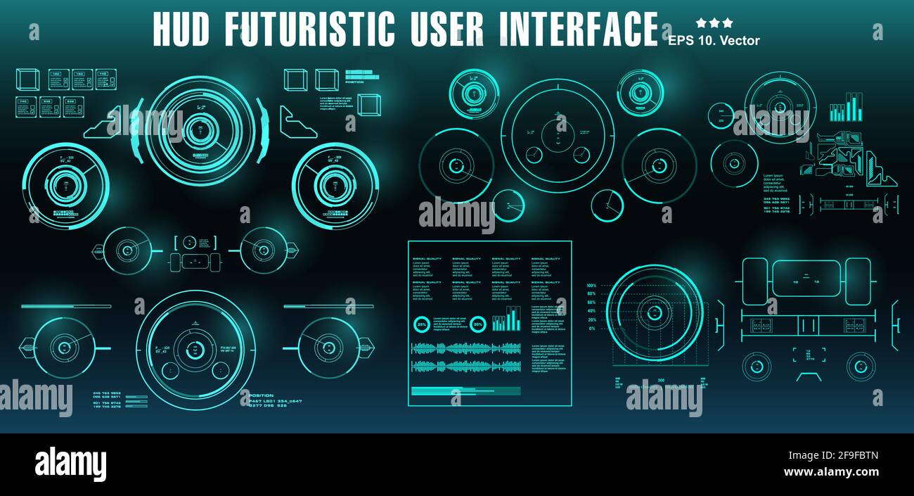 HUD futuristic green user interface, dashboard display virtual reality technology screen Stock ...