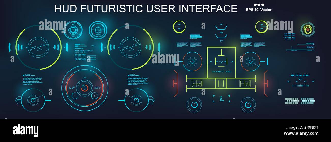 HUD futuristic blue user interface, dashboard display virtual reality ...