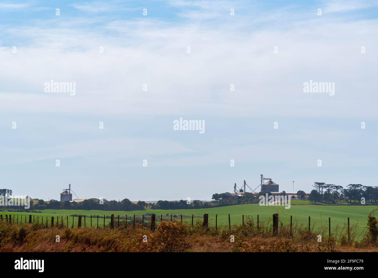 Rural landscape and area of soybean production farms in southern Brazil ...