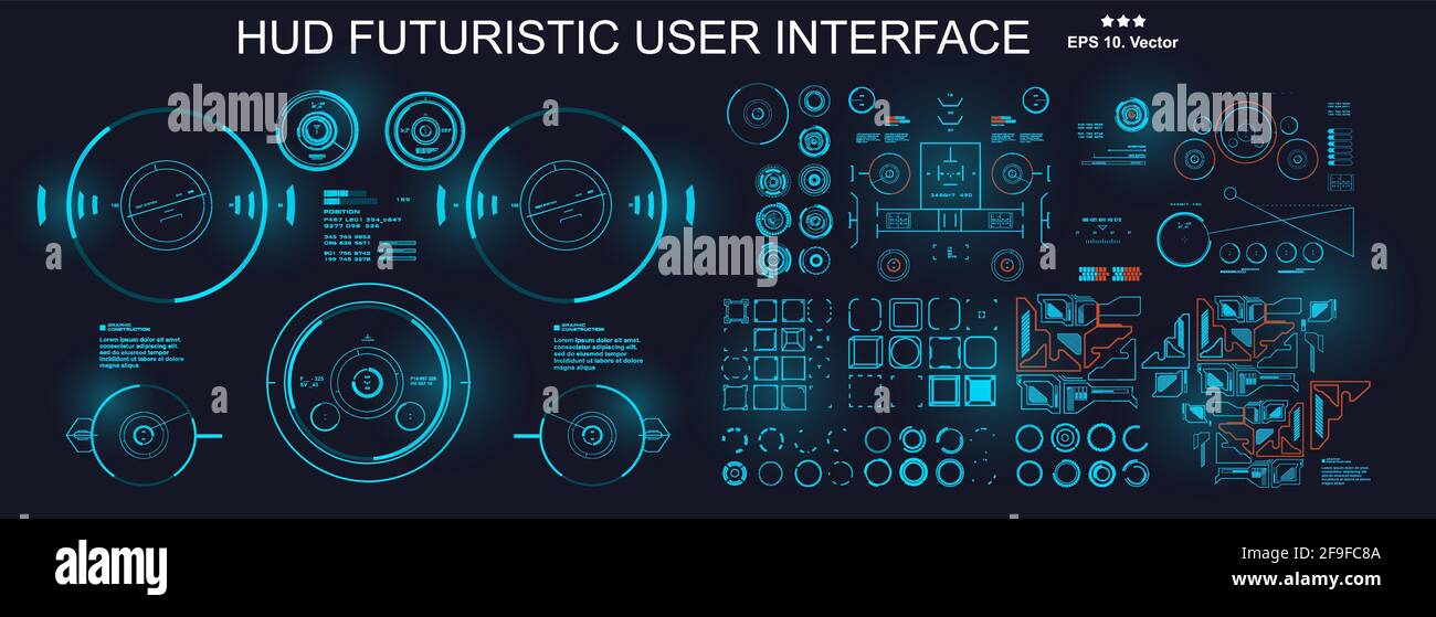HUD futuristic blue user interface, dashboard display virtual reality ...