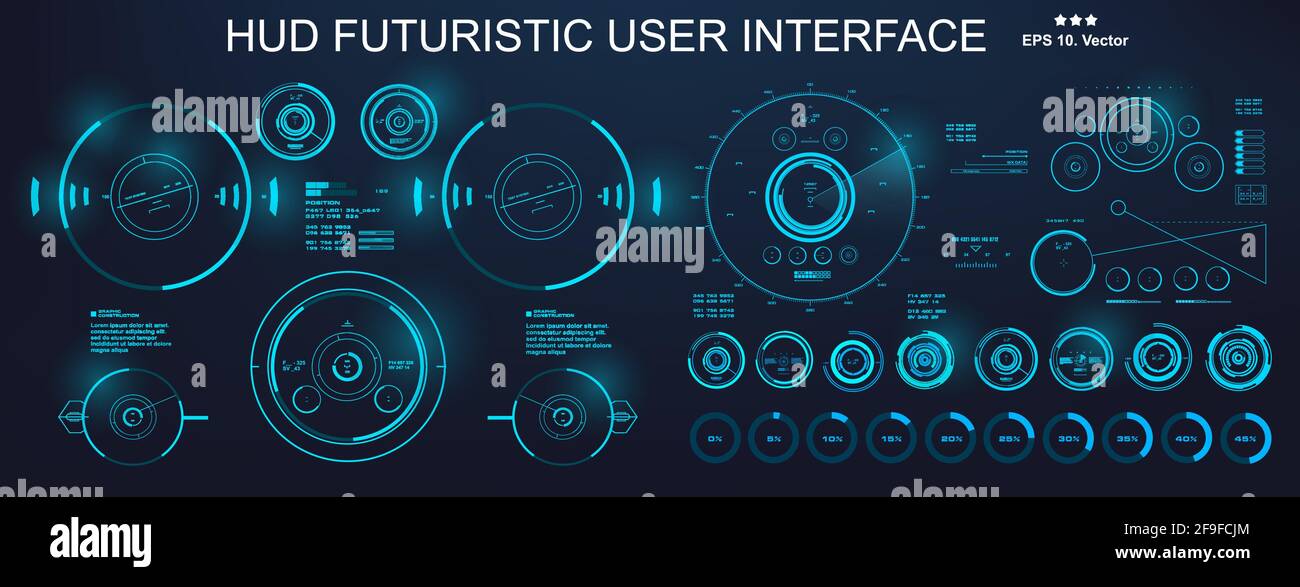 HUD futuristic blue user interface, dashboard display virtual reality ...